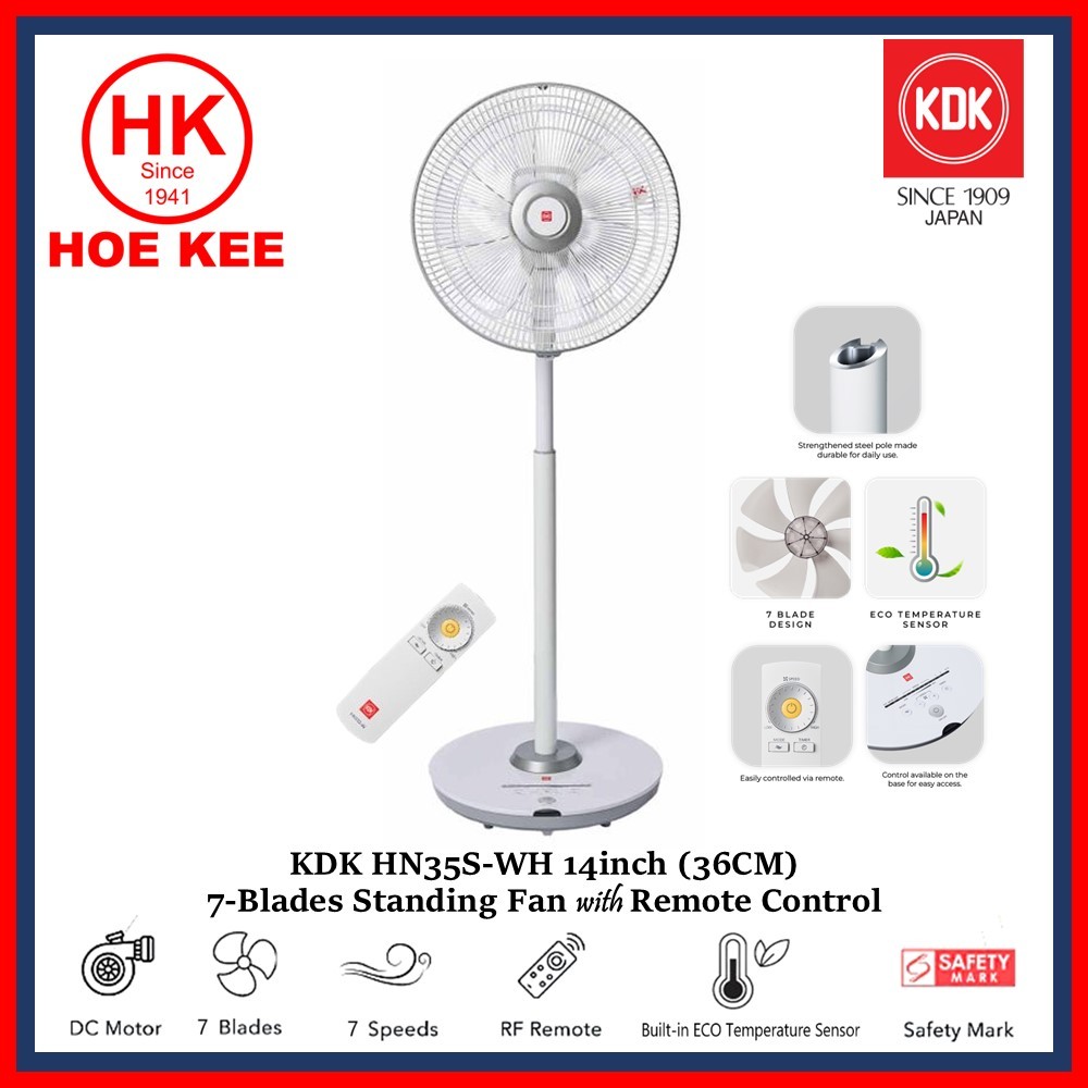 KDK HN35S-WH 7 Blades Stand Fan with Remote Control (36cm/14 inch ...