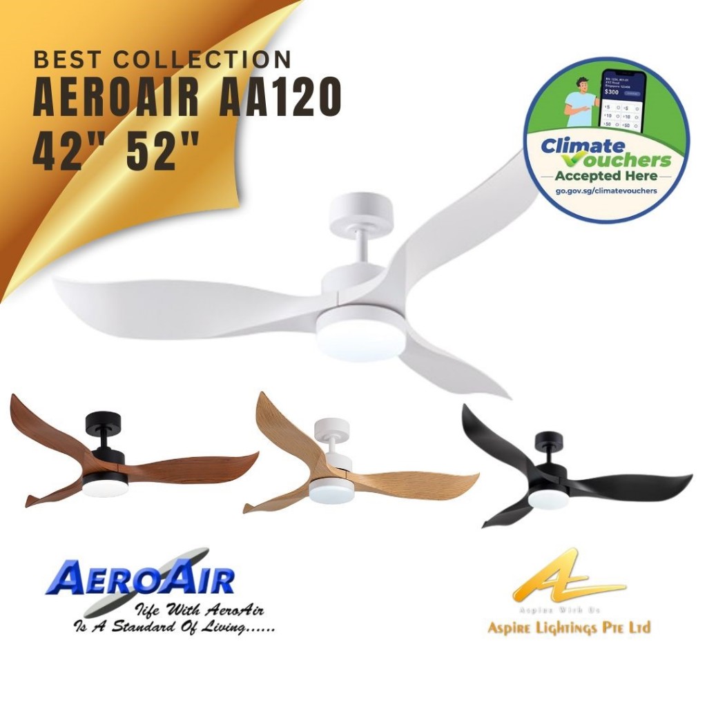 Ceiling Fan with Light AeroAir AA120 DC Motor 42" 52" Tri Color 6 Speed ...