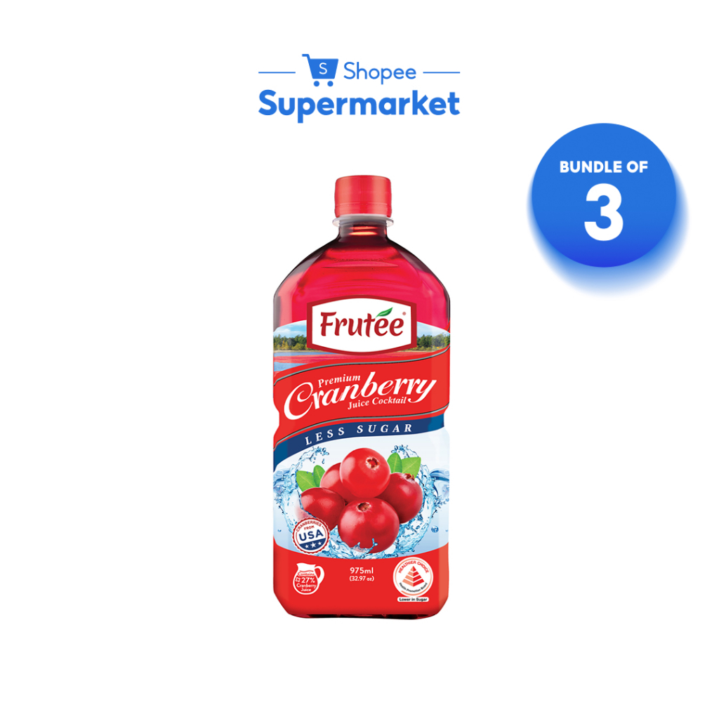 [Bundle of 3] Frutee Premium Cranberry Juice Cocktail (Less Sugar ...