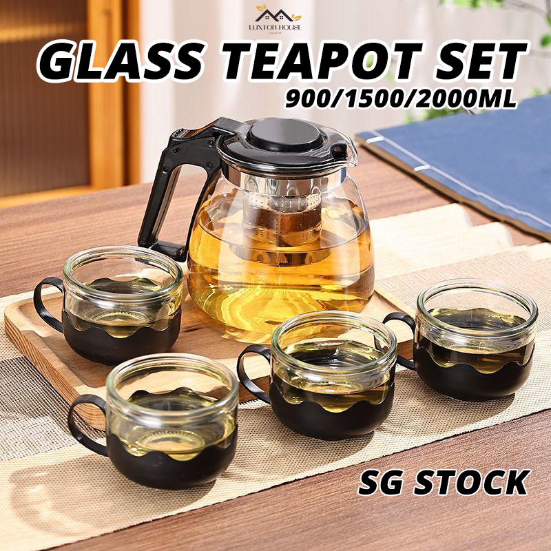 {SG} 1000ml 2000ml Glass Tea Set Borosilicate Glass Teapot with ...