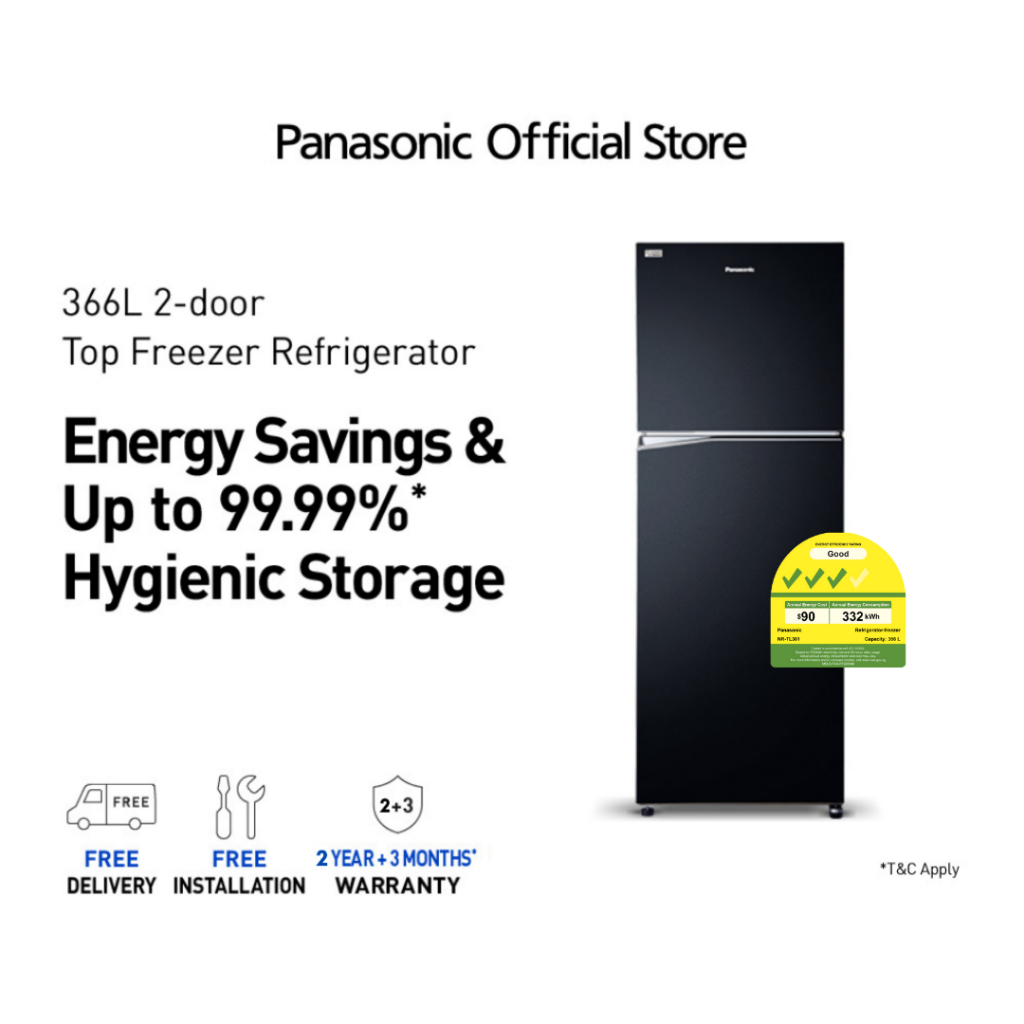 Panasonic 366L 2 Doors Refrigerator with Jumbo Freezer NR-TL381BPKS | Shopee Singapore