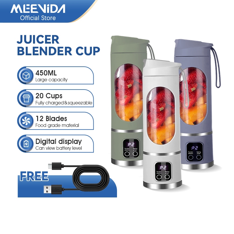 MEEVIDA 450ML Juice Cup Multi-functional Wireless Electric Juicer Ice ...