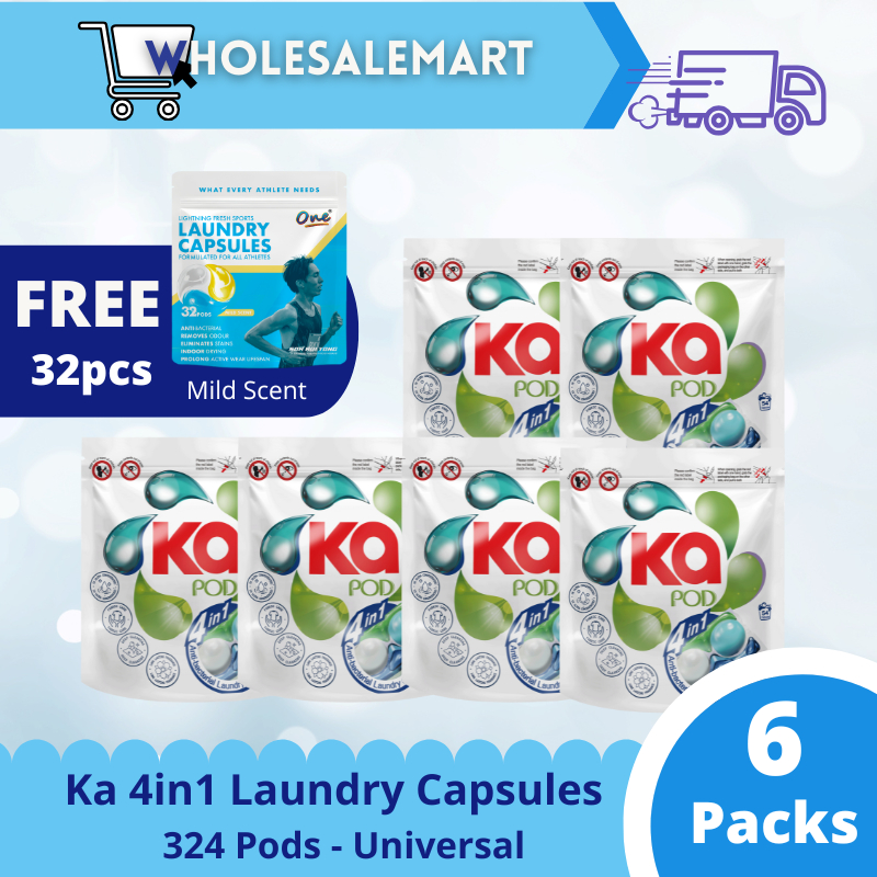 KA 4in1 Laundry Capsules 54 Pods x 6 Packs Universal (324 Pods) + FREE ...