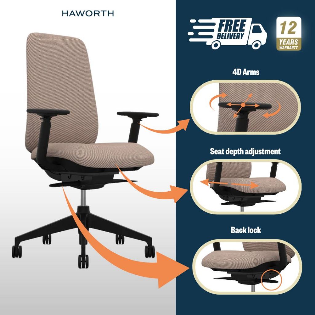 Haworth Aloha Active Upholstered Ergonomic Office Chair | Shopee Singapore