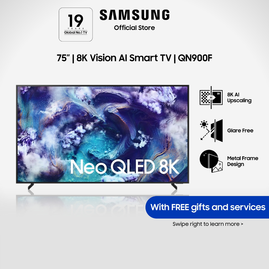Samsung 75" Neo QLED QN900F 8K Samsung Vision AI Smart TV (2025 ...