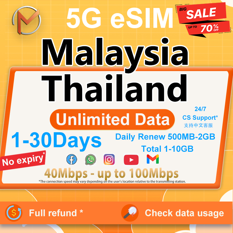 Malaysia & Thailand eSIM Ultimate 1-30days | Unlimited Data SIM | Instant Email Delivery | High ...