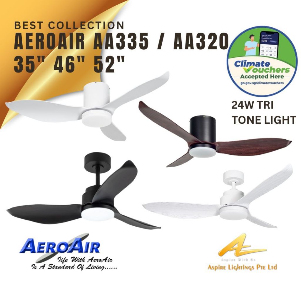 Ceiling Fan Light Aeroair LED Tri Color Light Hugger Cylinder DC Motor ...