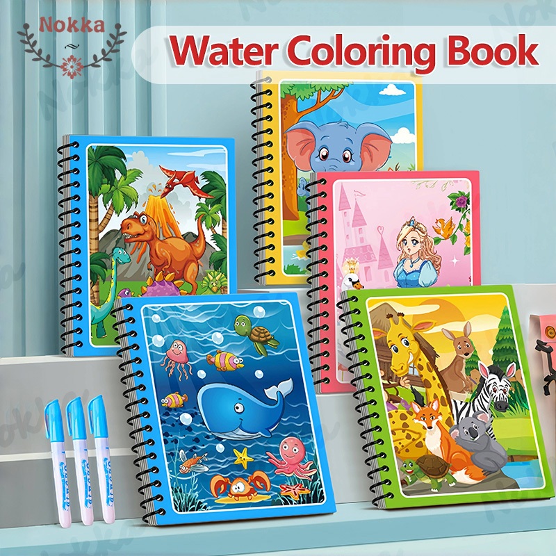 【SG】Magic Water Coloring Book Kids Drawing Book Set Reusable Water ...