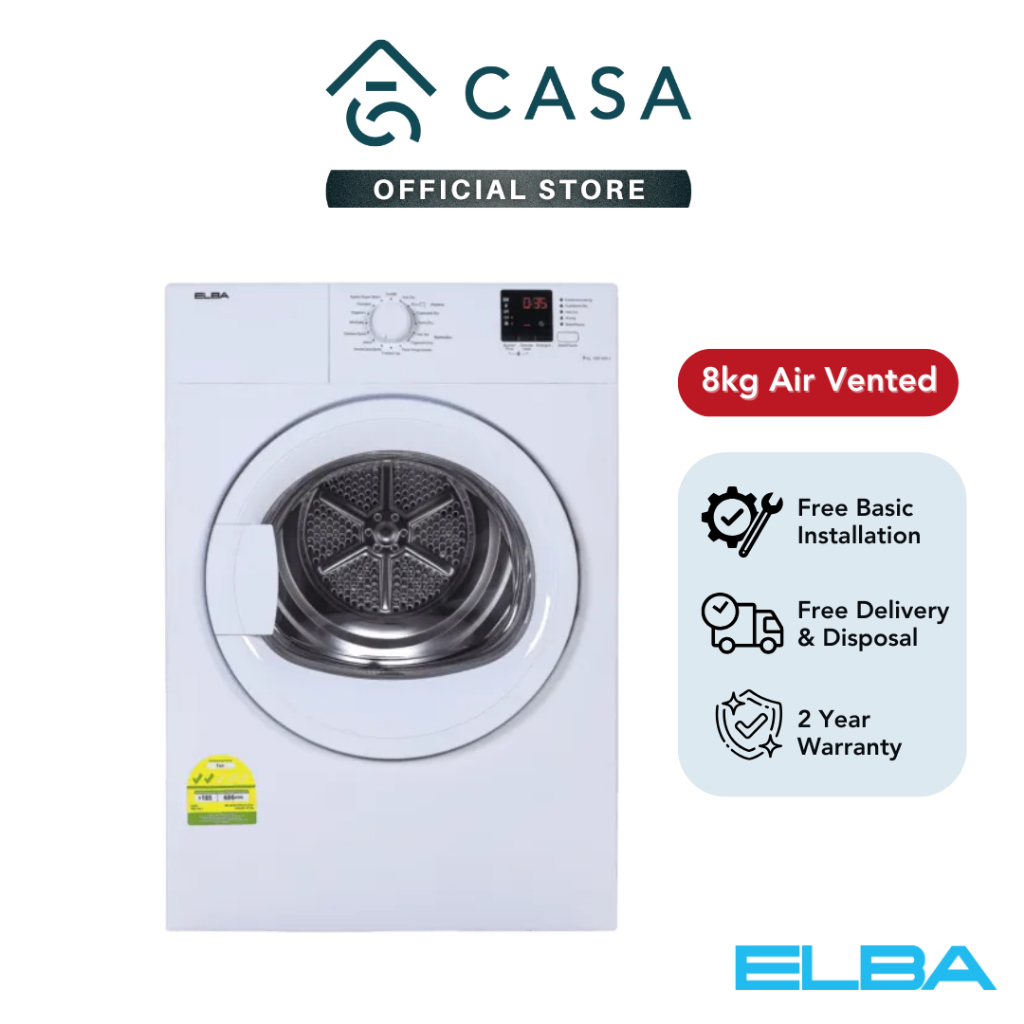 ELBA 8kg Air Vented Dryer | Made In Europe | EBD 850V | Shopee Singapore