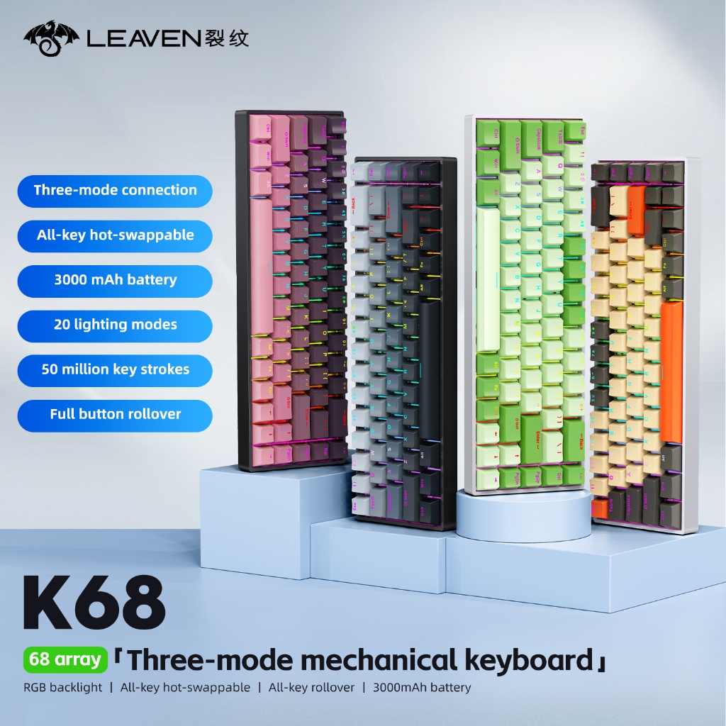 Leaven K68 Mechanical Wireless Keyboard Triple Mode Bluetooth 5.0 2.4G ...