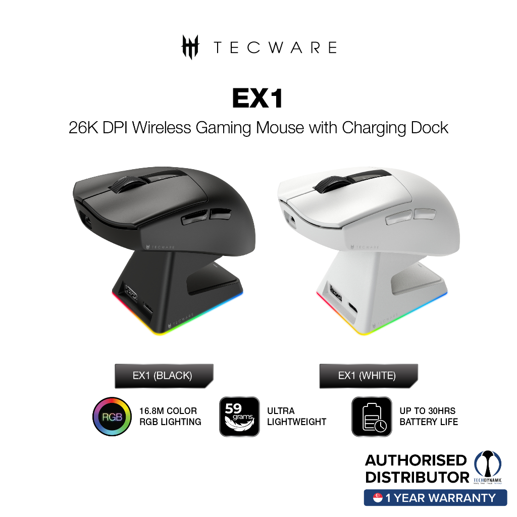 Tecware EX1 26K Wireless Mouse With OLED Display and RGB Charging Dock ...