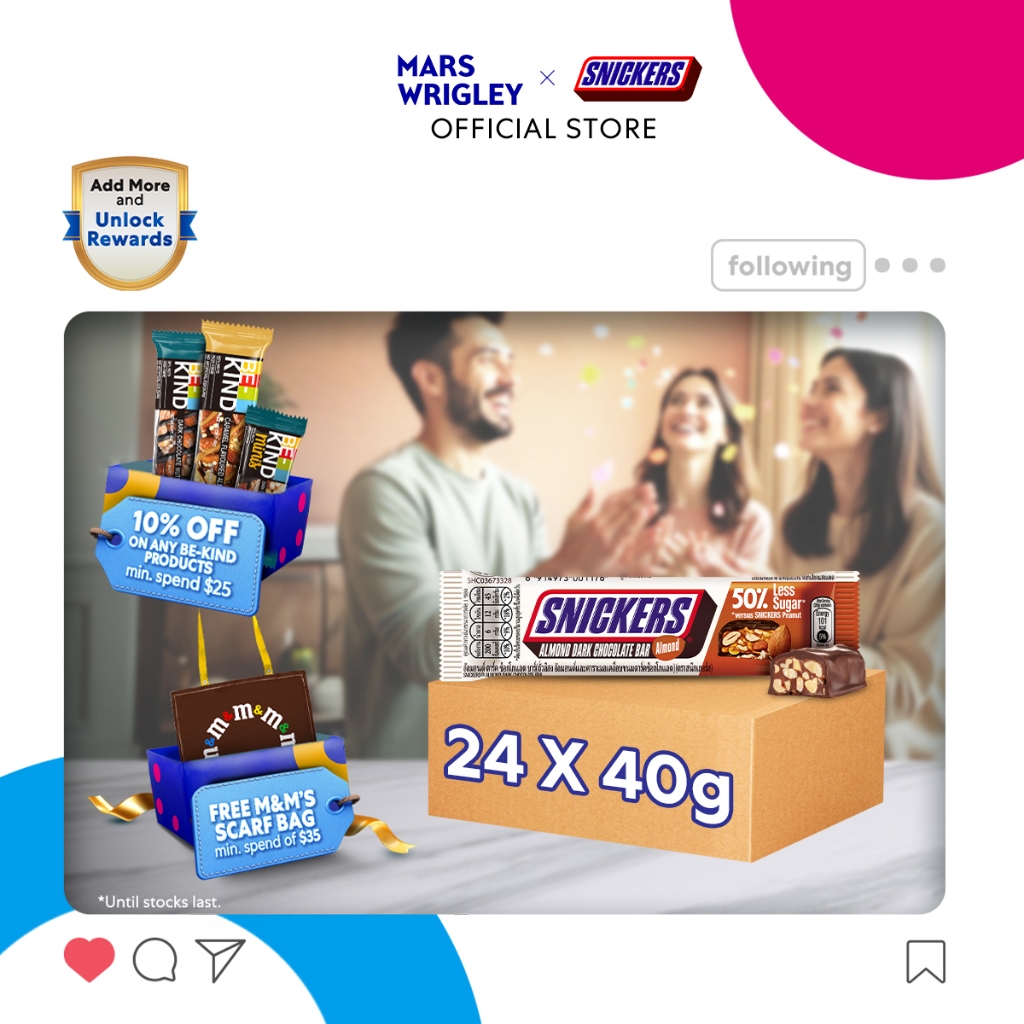 [BUNDLE OF 24] SNICKERS Almond Dark Chocolate 40g [Snack/Chocolate/Bar ...