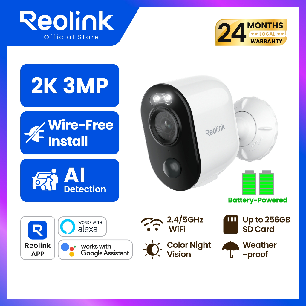 Reolink 2K 3MP Wireless Outdoor Indoor WiFi Battery/Solar CCTV Security ...