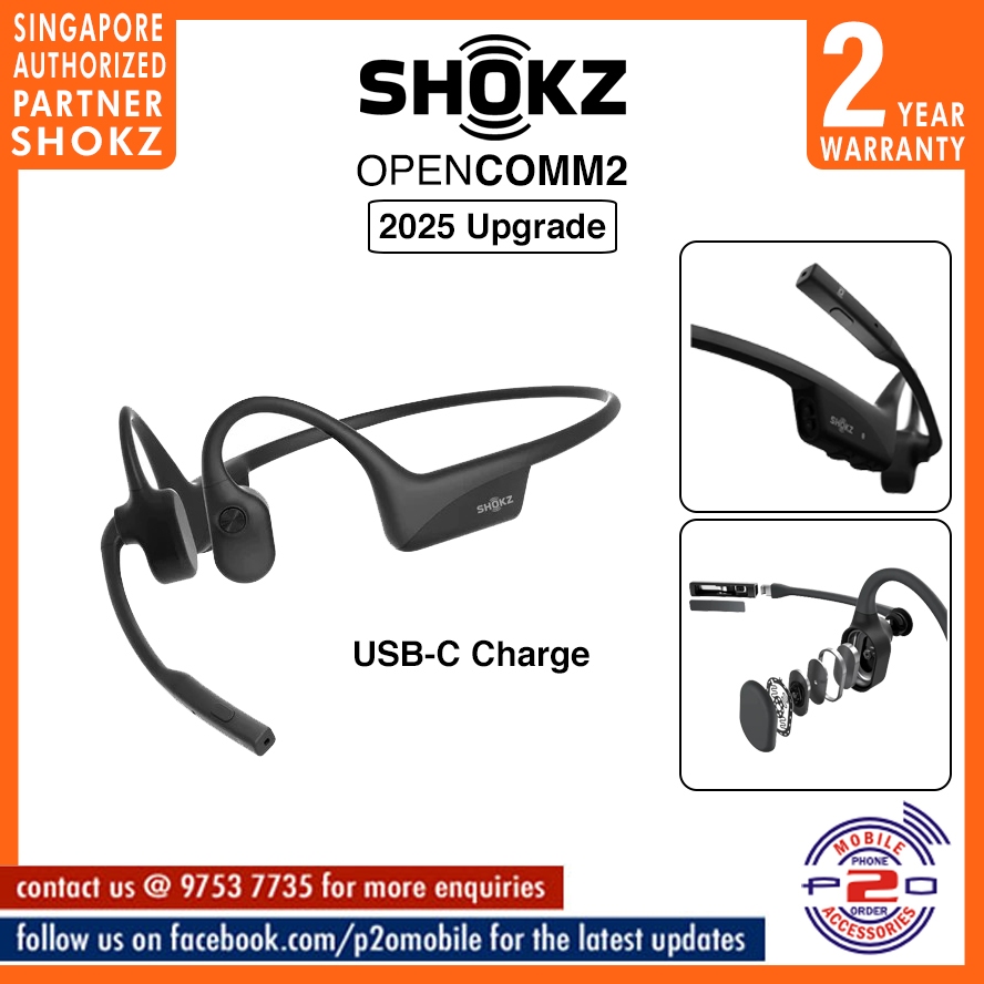 Shokz OPENCOMM2 (2025 Upgrade) C120-AN Bone Conduction Stereo Bluetooth Headset Free to Move ...