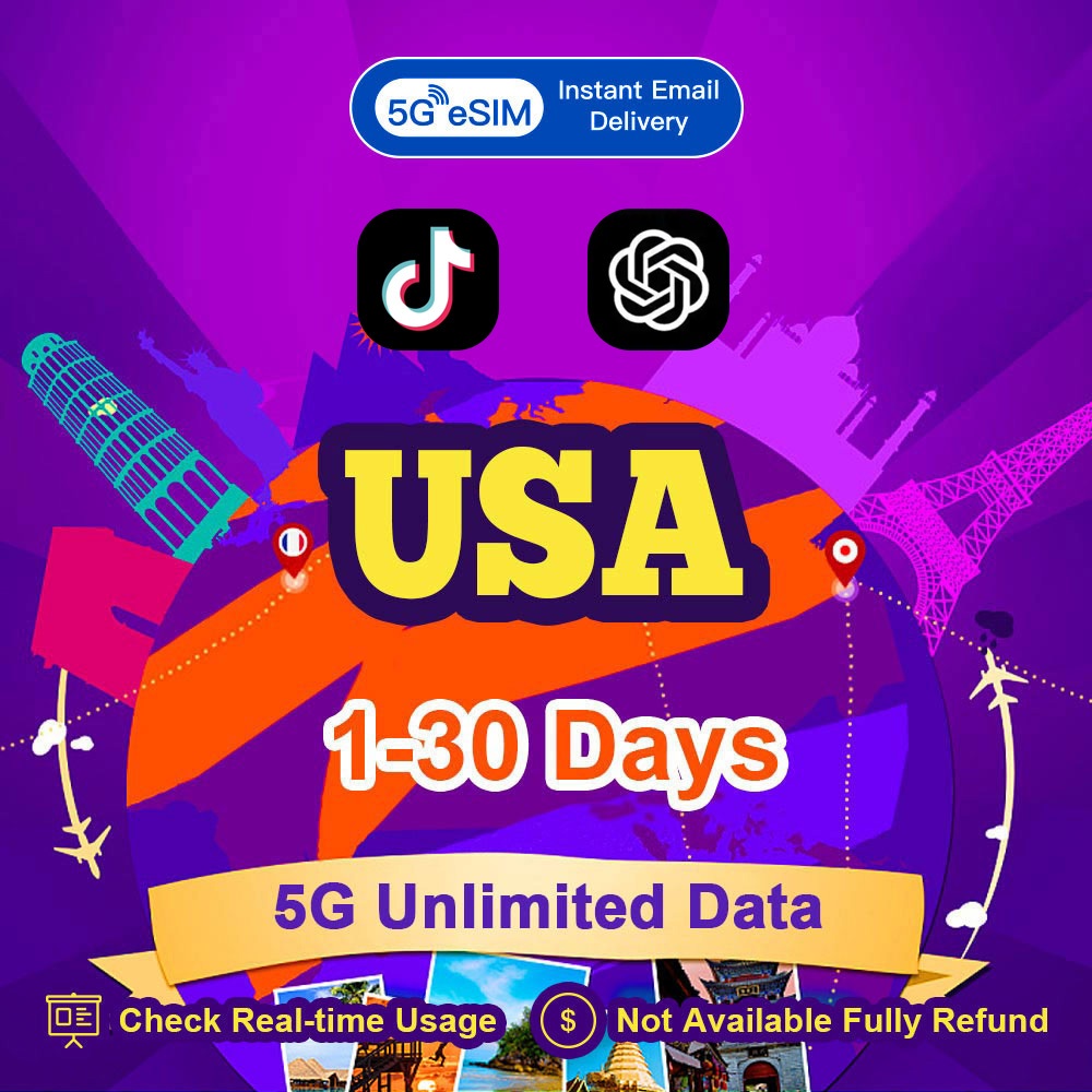 USA eSIM 5G High speed 5-60 Days 1GB-50GB Unlimited Data AT&T/T-Mobile/Verizon eSIM Card ...