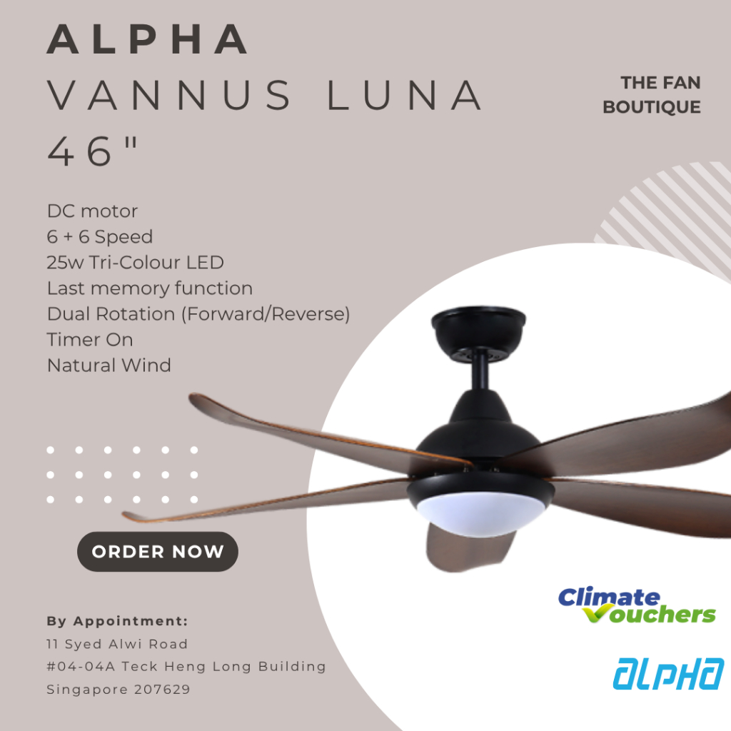 [SG Warranty] Alpha Vannus Luna 46" DC Motor Ceiling Fan with Bright ...
