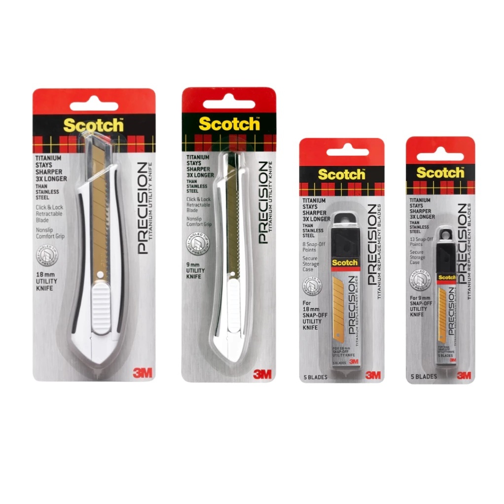 3M Scotch Precision Titanium Utility Knife Cutter & Refill Blades (9mm ...