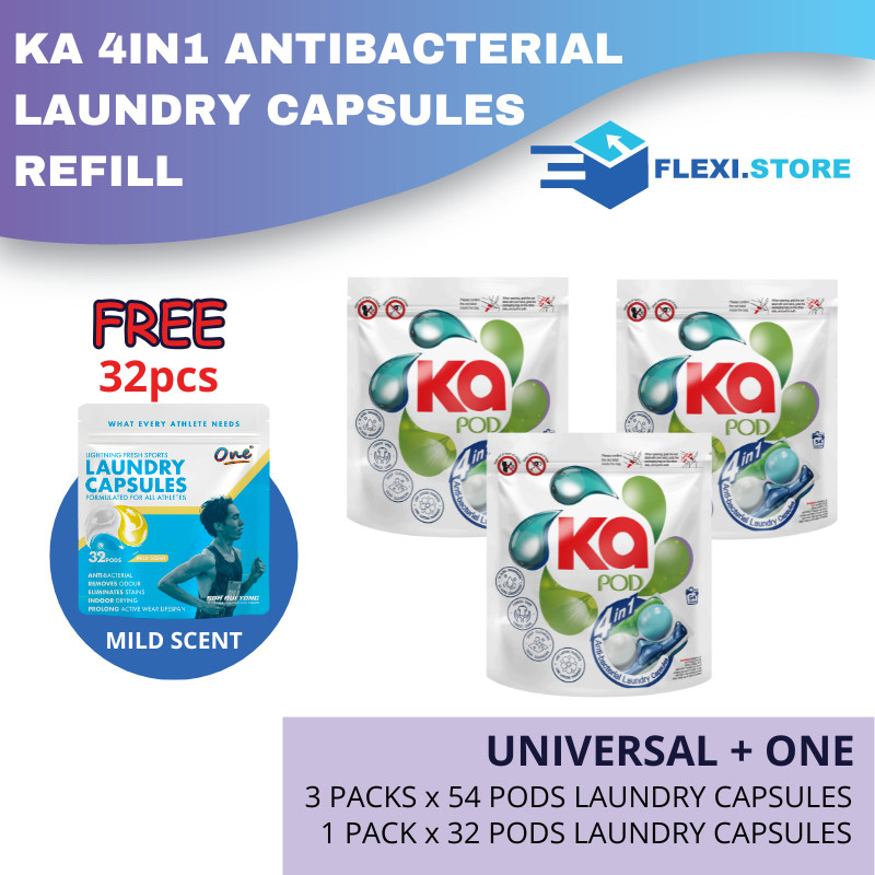 KA 4in1 Laundry Capsules 54 Pods x 3 Packs Universal (162 Pods) + FREE ...