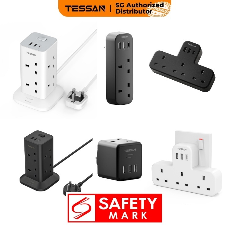 TESSAN - SG Safety Mark Multi Plug Power Extension Tower Sockets with ...
