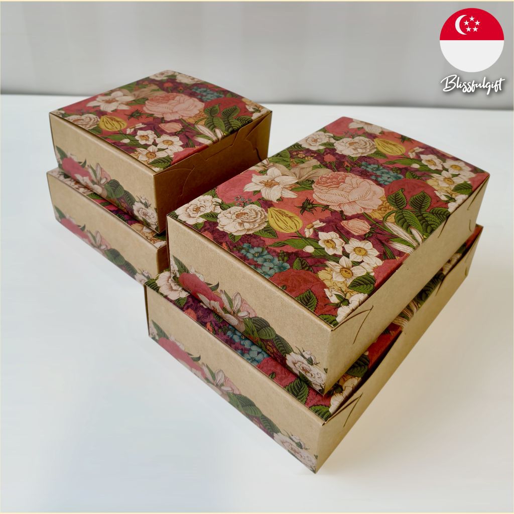 Flower Vintage Retro Kraft Paper Mooncake Box Packaging Egg Yolk Crisp ...