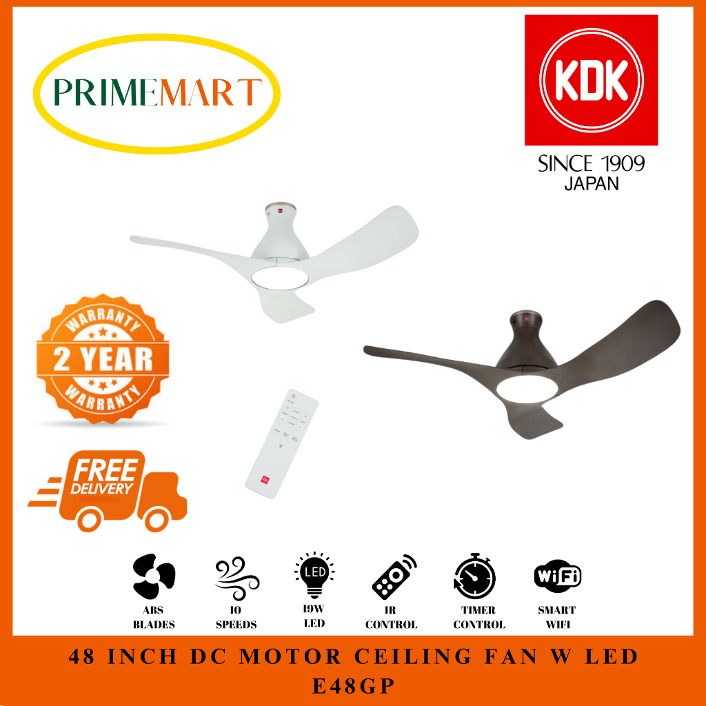 KDK E48GP 48 INCH WIFI DC MOTOR CEILING FAN WITH LED - MATTE WHITE ...