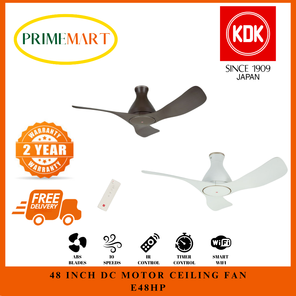 KDK E48HP 48 INCH WIFI DC MOTOR CEILING FAN - MATTE WHITE / BROWN + 2 ...