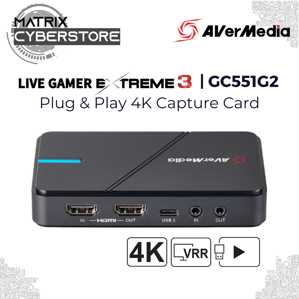 AVerMedia GC551G2 Live Gamer Extreme 3 Gaming 4K Capture Card - Plug & Play, USB-C, 4Kp30, VRR ...
