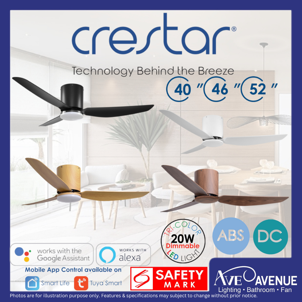 Crestar Altis+ SMART DC Motor 40/46/52 Inch 3 Blades Hugger Ceiling Fan ...