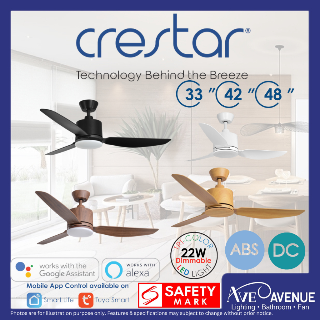 Crestar Airis+ SMART DC Motor Fan 33/42/48 Inch 3Blades Ceiling Fan w ...