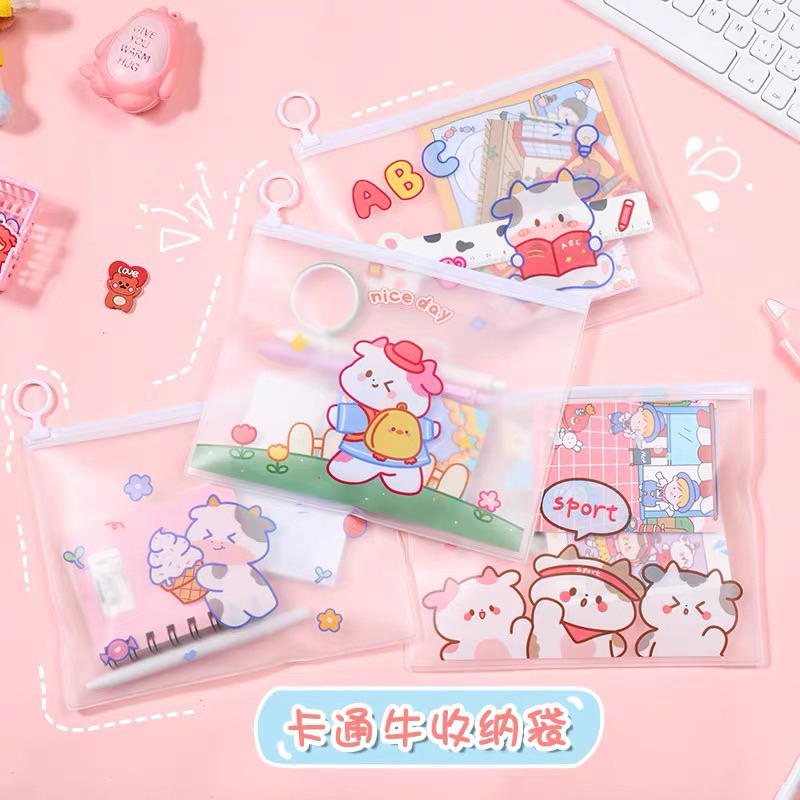 A5 Cute Transparent PVC Pencil Pouch with Zipper Student Stationary ...