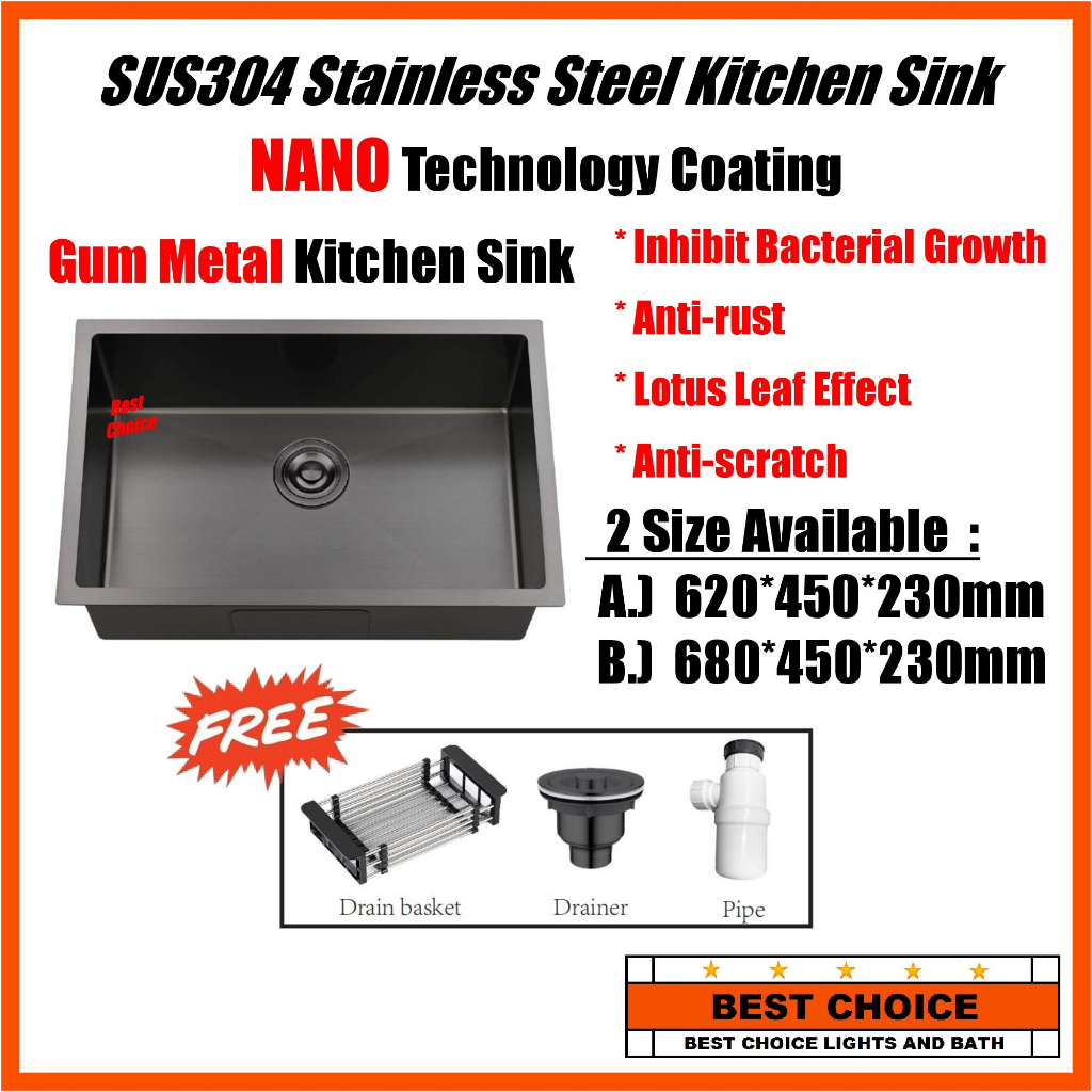 NANO Technology Coating Stainless Steel SUS304 Gun Metal Kitchen Sink ...