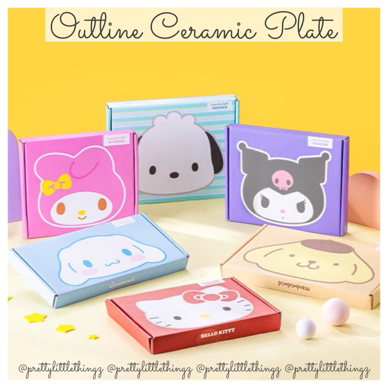 * SG READY STOCK * Sanrio Outline Ceramic Plate (Pochacco, Kuromi ...