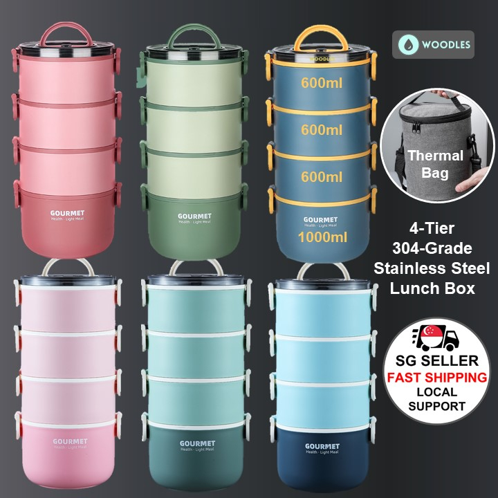 [SG Stock] WOODLES 4 Layer Lunchbox Portable Bento Lunch Box 304-Grade ...