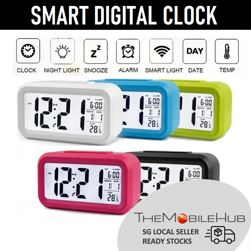 Smart Digital Clock Time Alarm Date Snooze Temperature Night Light ...