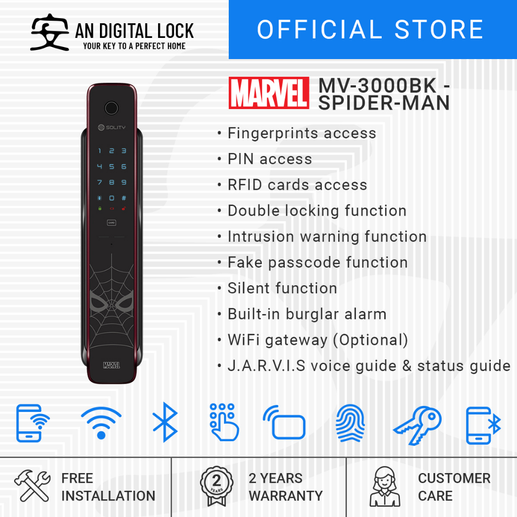 MARVEL MV-3000BK - SPIDER-MAN Digital Door Lock | AN Digital Lock ...