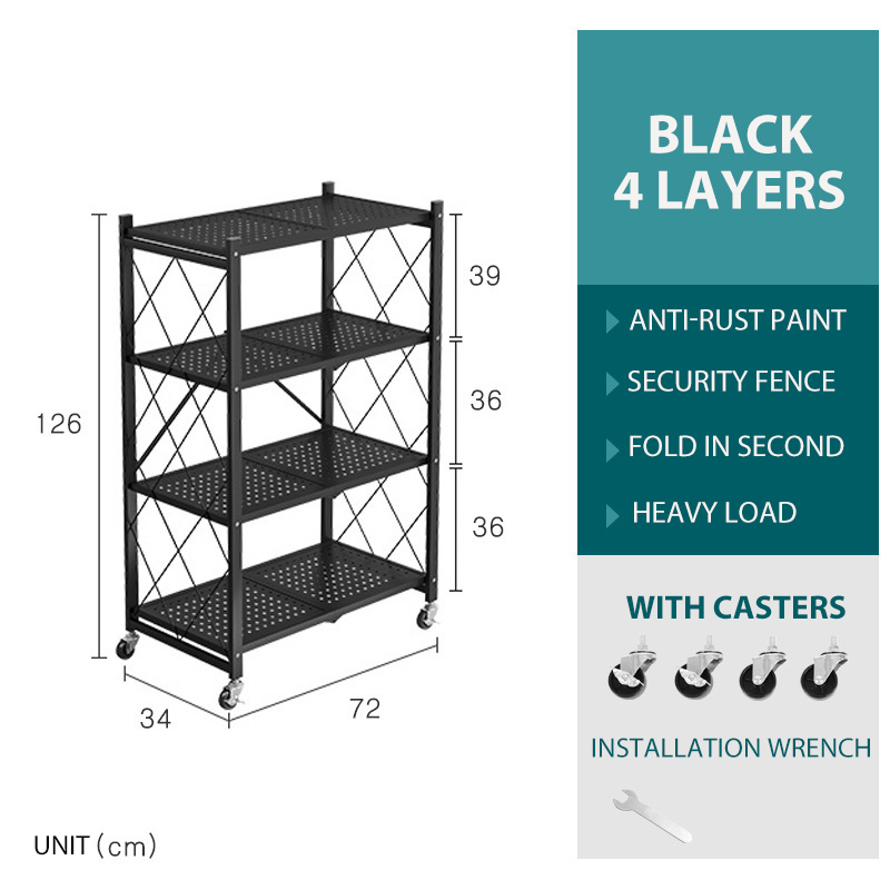 Folding Storage Rack Installation Free Movable Storage Rack Full Metal ...