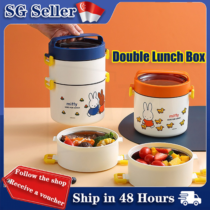【sg ready stock】Miffy Lunch Box Portable Double Layer Round Stainless ...