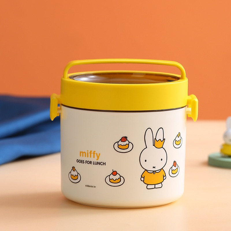 【sg ready stock】Miffy Lunch Box Portable Double Layer Round Stainless Steel Thermal Bento Box ...
