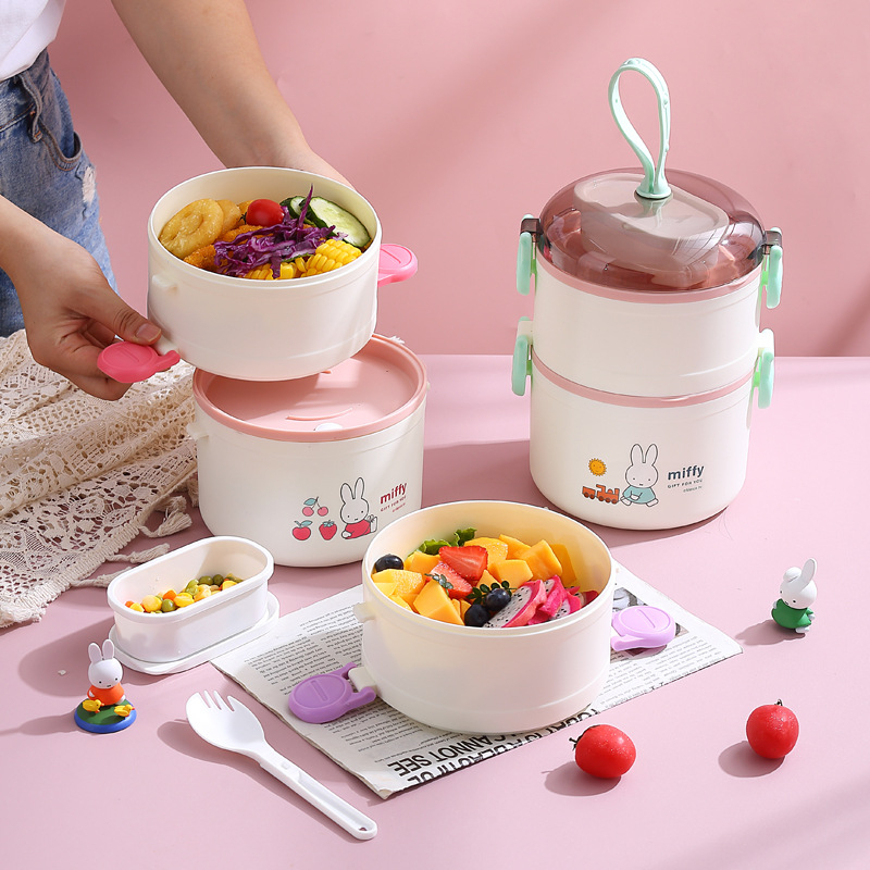 [SG Stock]Cute and Funny Miffy Double Layer Portable Lunch Box Round ...