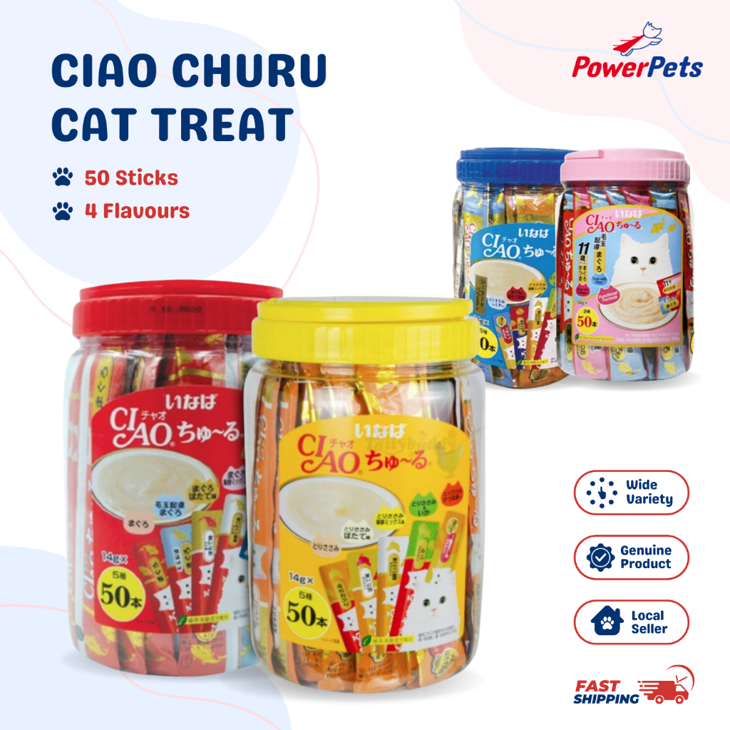 Ciao Churu Cat Treats - 50 Sticks, Chicken Tuna Seafood, Real Ingredients | Shopee Singapore