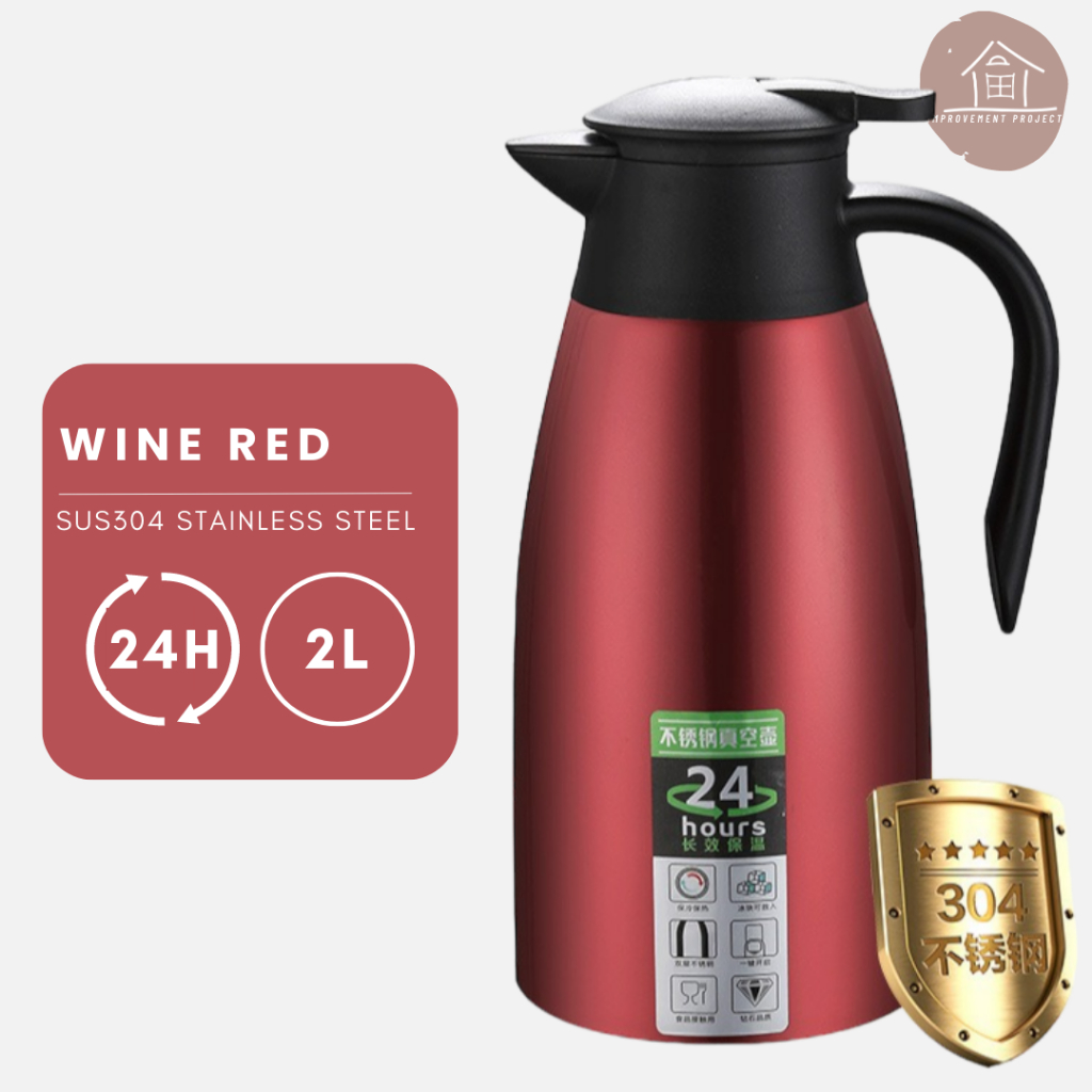 [SG STOCKS] 2L Stainless Steel Double Walled Thermal Flask/ Thermos Jug/ Stainless Steel Pitcher ...