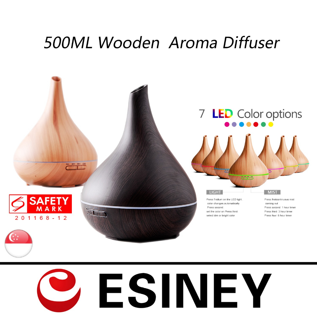 SG Seller 500ml Wood Grain Aroma Diffuser 7 Color Lights Ultrasonic Air ...