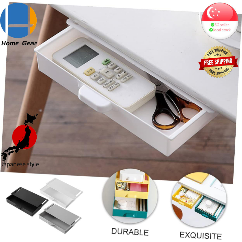 Under Desk Drawer Boxes, Self- adhesive Hidden Drawer Box Desktop ...