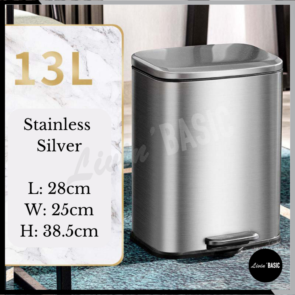 13L Foot Pedal Step Bin Extra Soft Closing Stainless Steel Dustbin ...