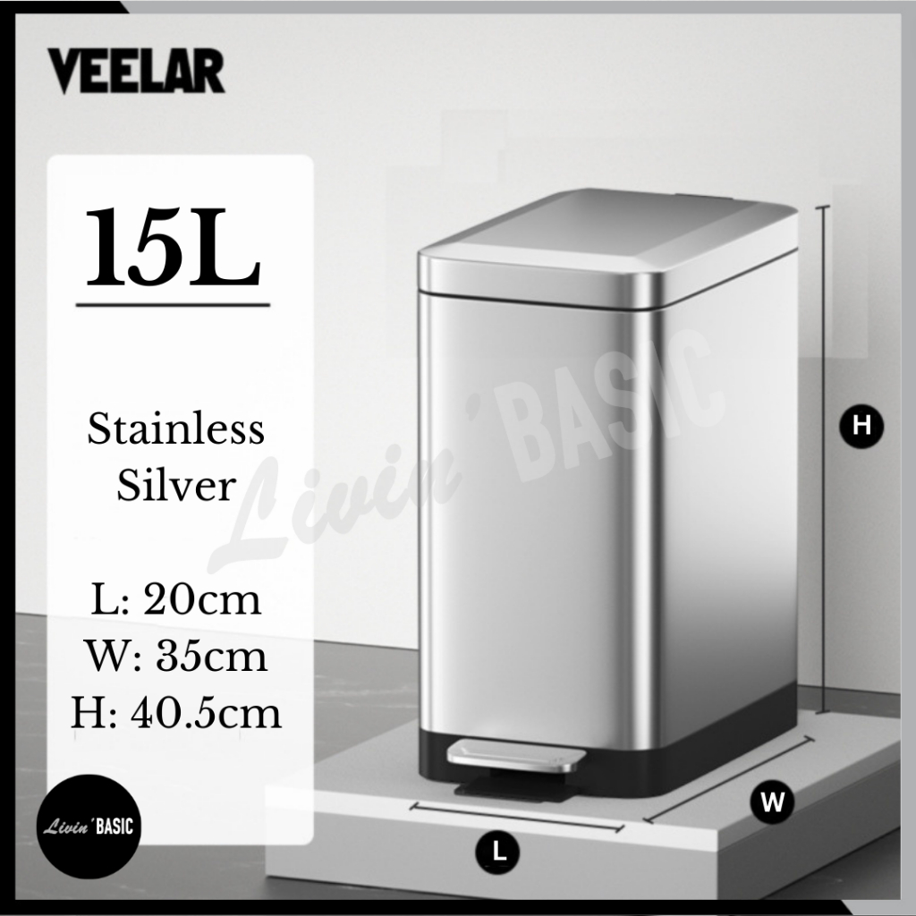 15L Foot Pedal Step Bin Extra Soft Closing Stainless Steel Dustbin ...