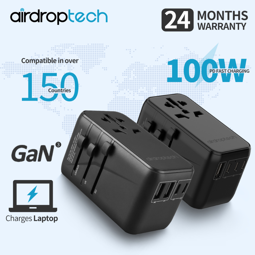 AIRDROPTECH GaN PD 160W / 140W / 100W Universal Travel Adapter Wall ...