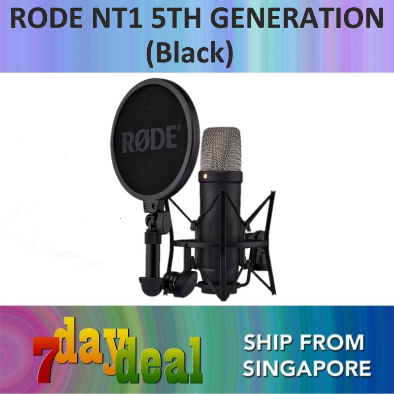 Rode NT1 5th Generation Cardioid Condenser XLR/USB Microphone (Black ...