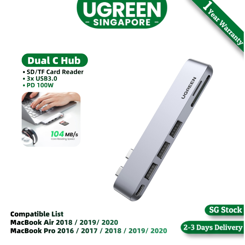 Ugreen 6 In 2 Usb C Hub For Macbook Pro 2xusb C To 3xusb3 0 A Sd Tf Pd