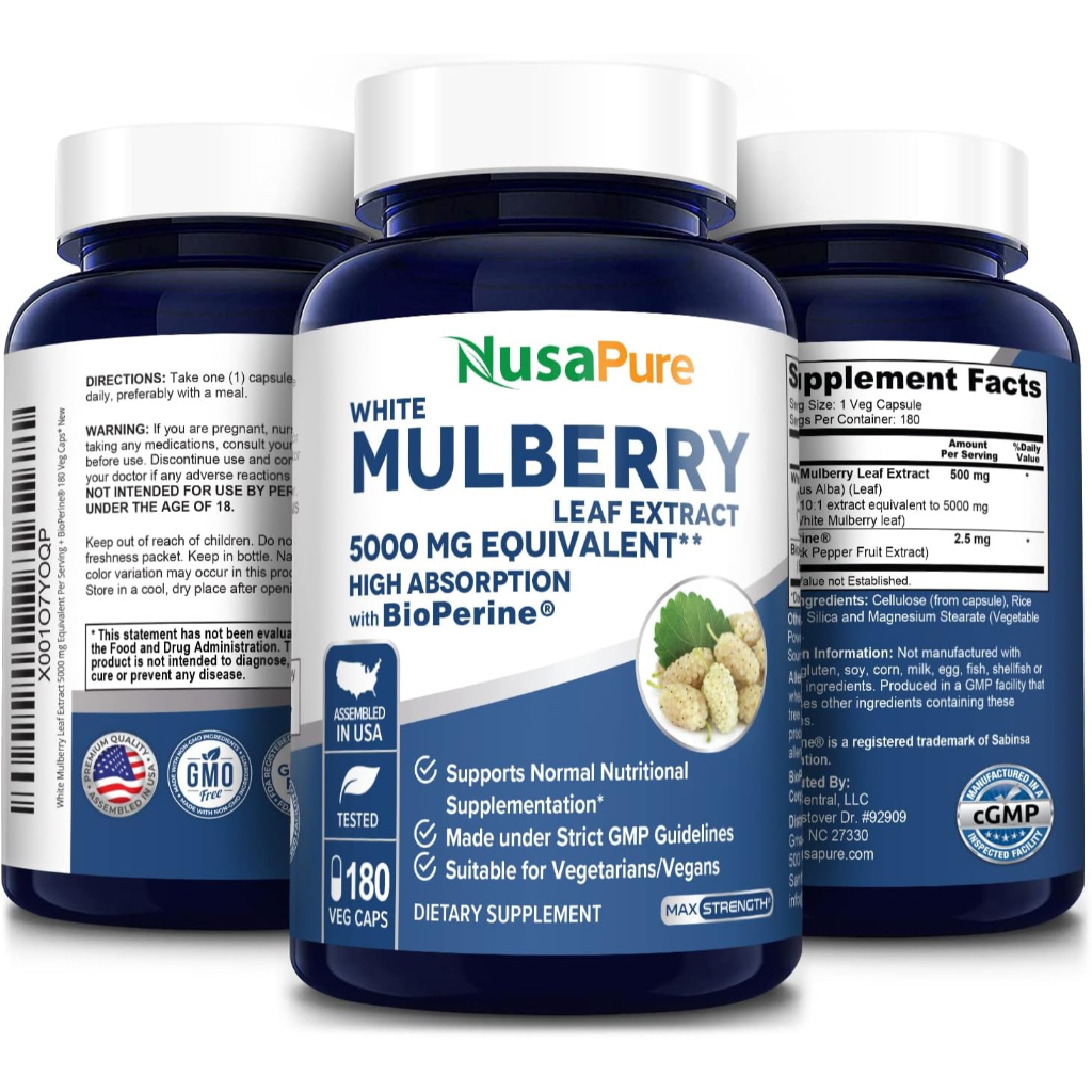 NusaPure White Mulberry Leaf Extract 5000 mg 180 Veggie Caps ...