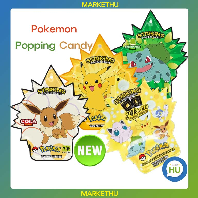 Pokemon Popping Candy 4 types Pikachu, Eevee, Bulbasaur(1.5gx10ea=15g ...